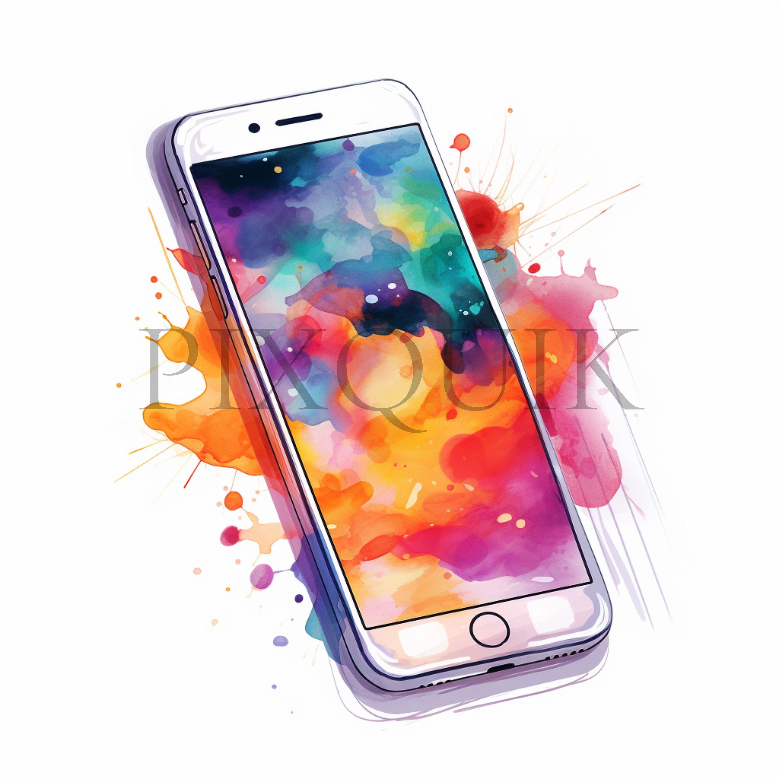 Watercolor Smartphone Clipart Set 10 High Quality Jpgs Digital Download ...