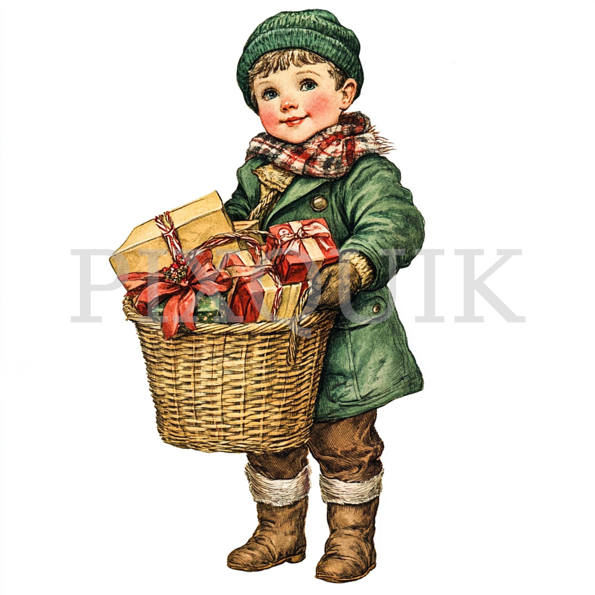 Vintage Christmas Boy Clipart | Watercolor Illustration (JPG Files) - Etsy