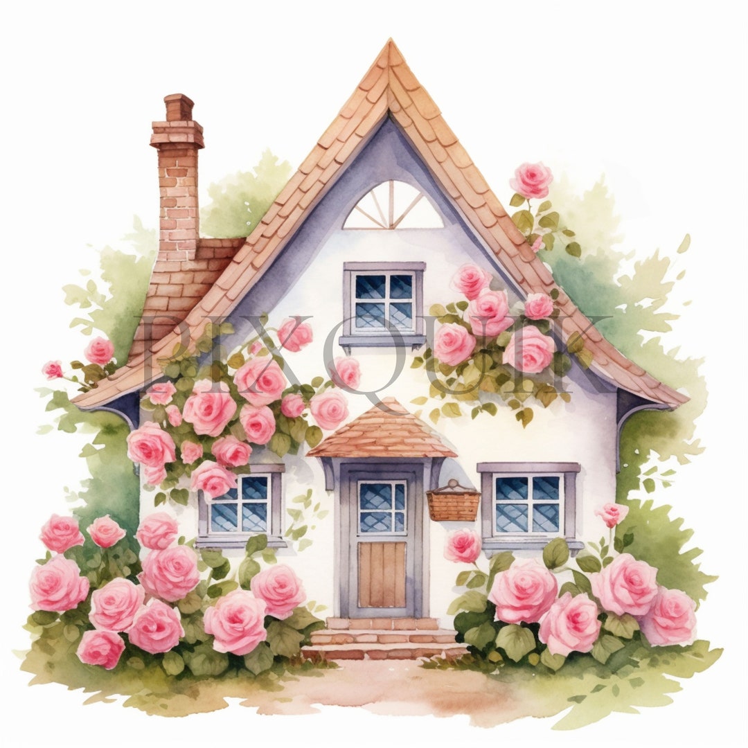 Cute Rose Cottage Clipart | 10 High Quality Jpgs | Charming Cottage ...