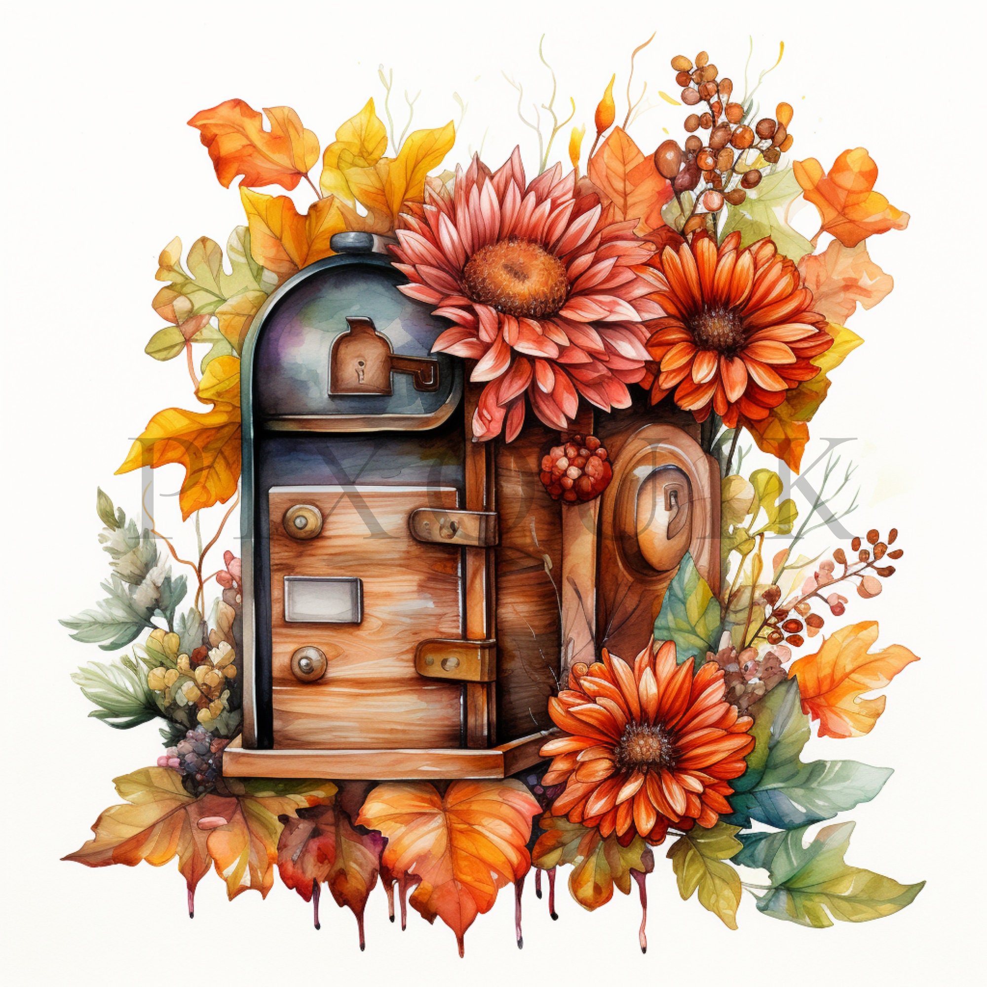 Autumn Mailbox Clipart 10 High Quality Jpgs Digital Download Flower ...