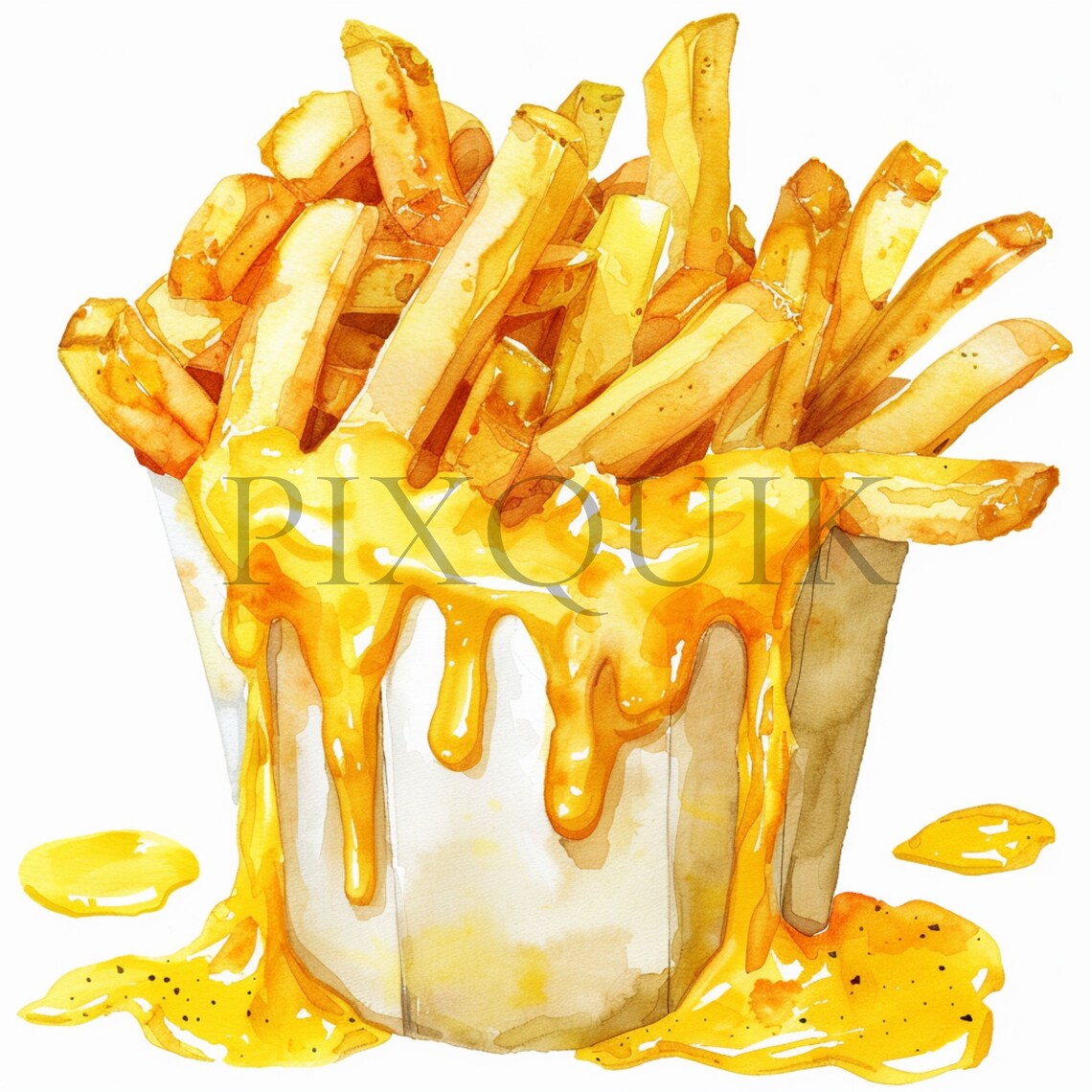 Watercolor Cheese Fries Clipart 10 High-quality Jpgs Kitchen Decor Food Illustrations Digital ...