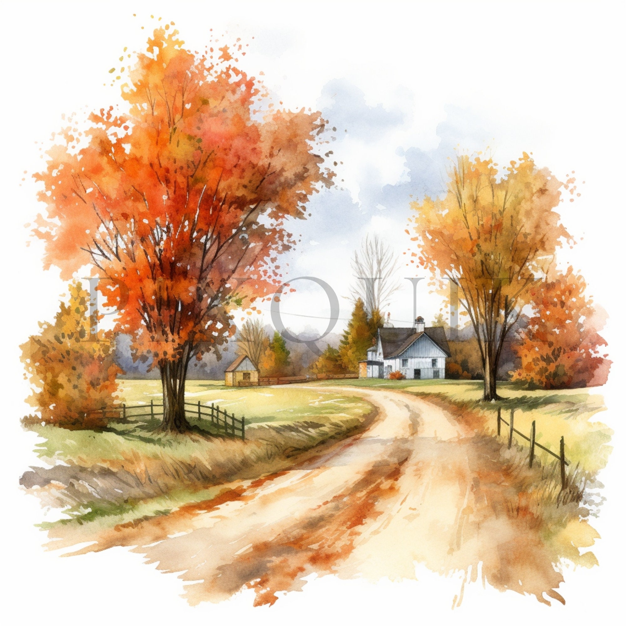 Autumn Landscape Clipart | Watercolor Fall Scene (digital Download) - Etsy