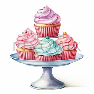 Watercolor Cupcake Stand Clipart | Bakery Art (digital Download) - Etsy