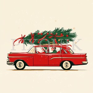 Vintage Christmas Car Holiday Retro Clipart | 10 PNG Files | Card ...