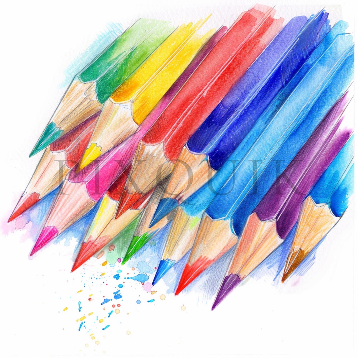 Watercolor Pencil Clipart | Colorful Stationery Art (digital Download ...