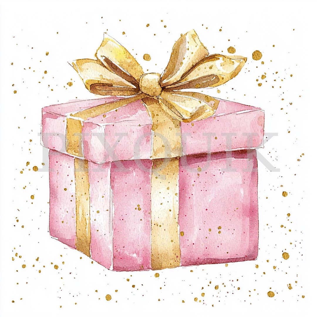 Pink and Gold Gift Box With Shimmering Bow | 2025 Clip Art | New Year ...