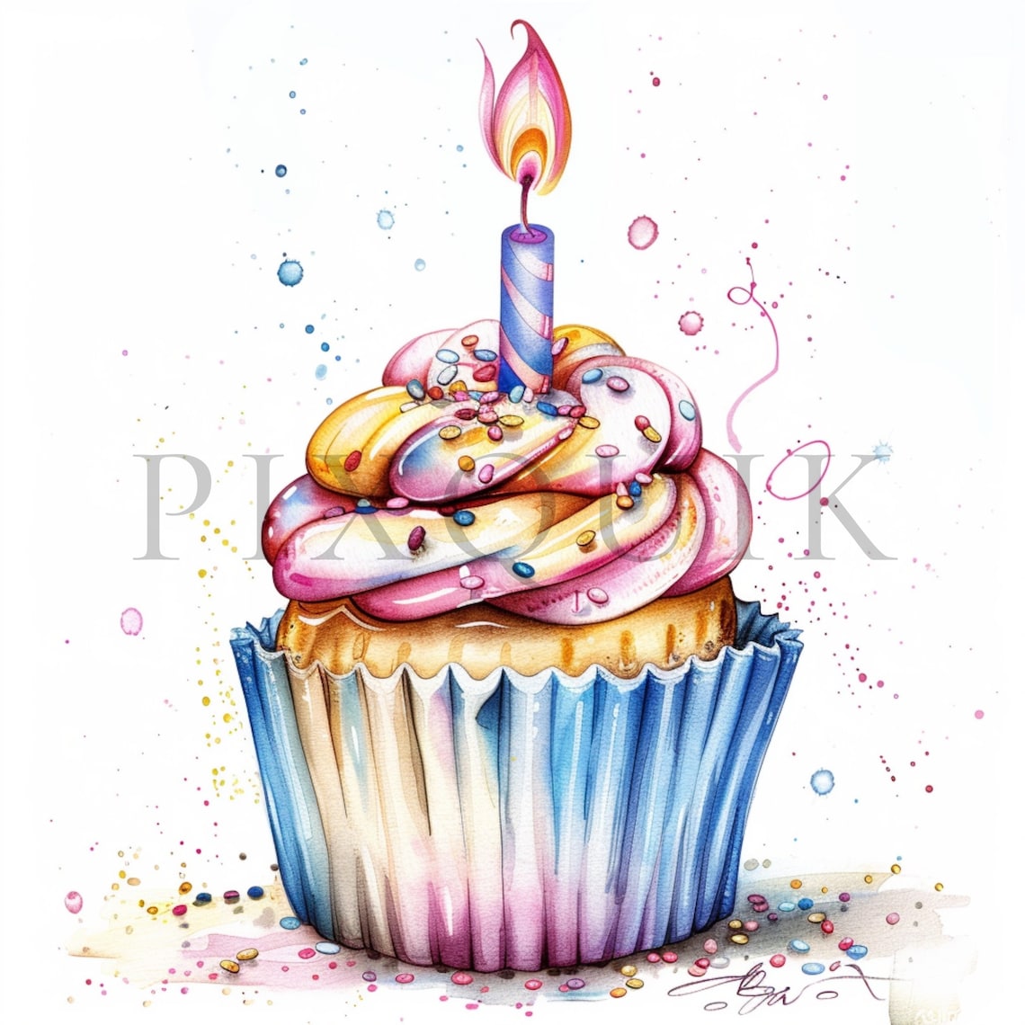 Watercolor Birthday Cupcake Clipart 1 10 High Quality Jpgs Digital ...