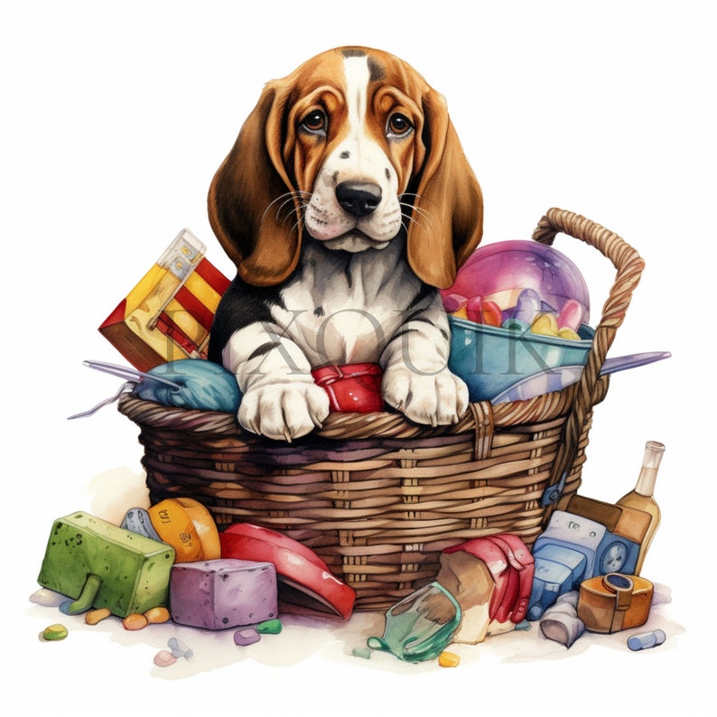 Watercolor Basset Hound Clipart Bundle | Dog Lover Art (10 Jpgs) - Etsy