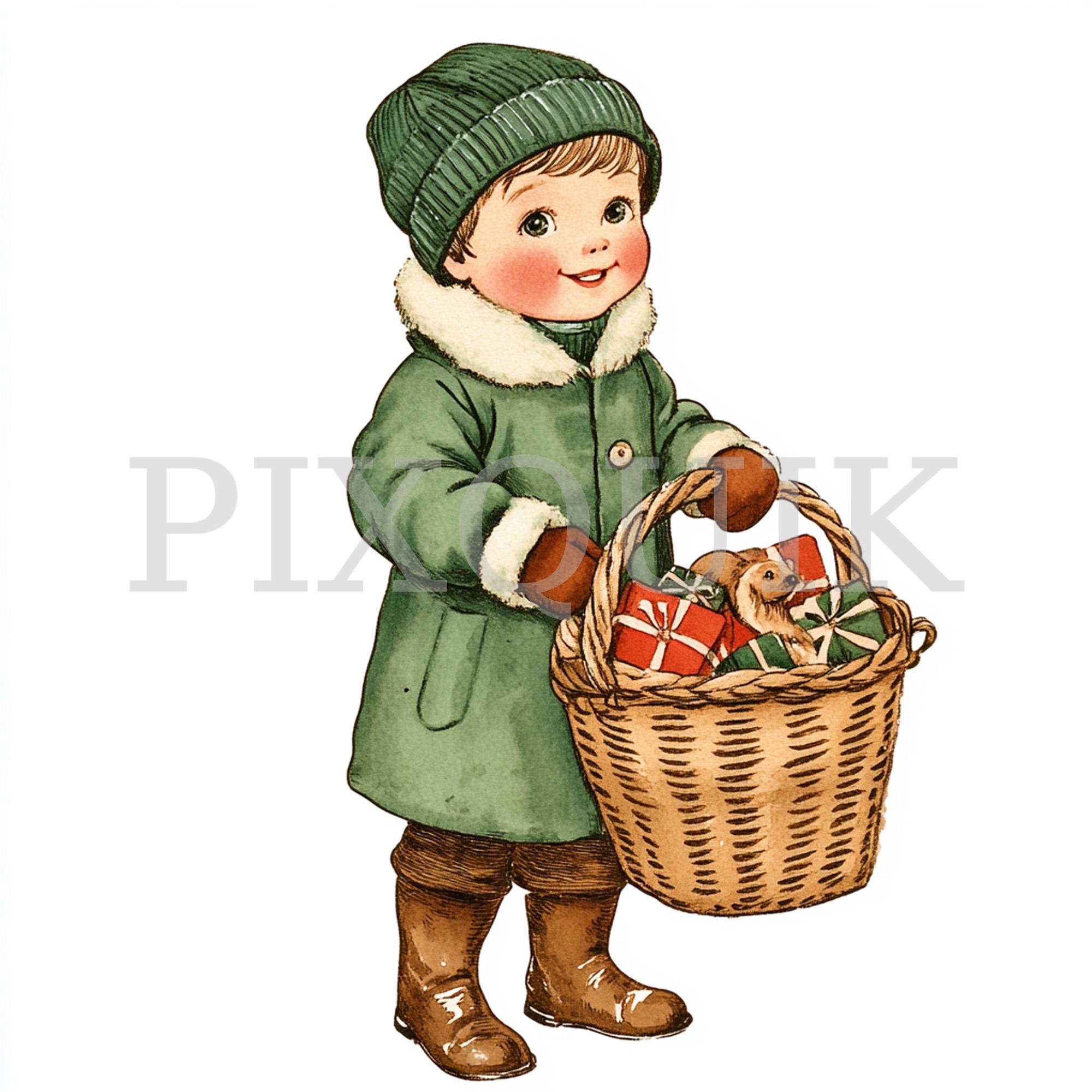 Vintage Christmas Boy Clipart | Watercolor Illustration (JPG Files) - Etsy