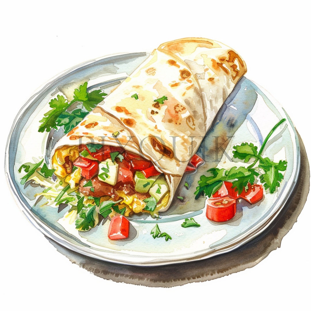 Watercolor Burrito Clipart 10 High Quality Jpgs Breakfast Burrito ...