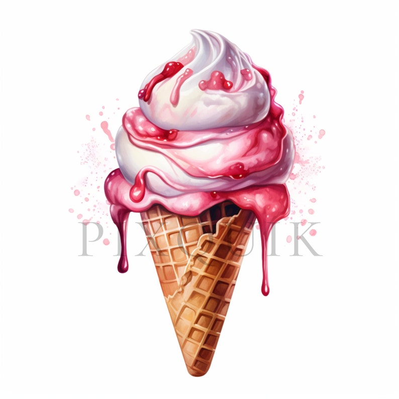 Watercolor Ice Cream Clipart 10 High Quality Jpgs Digital Download Ice ...