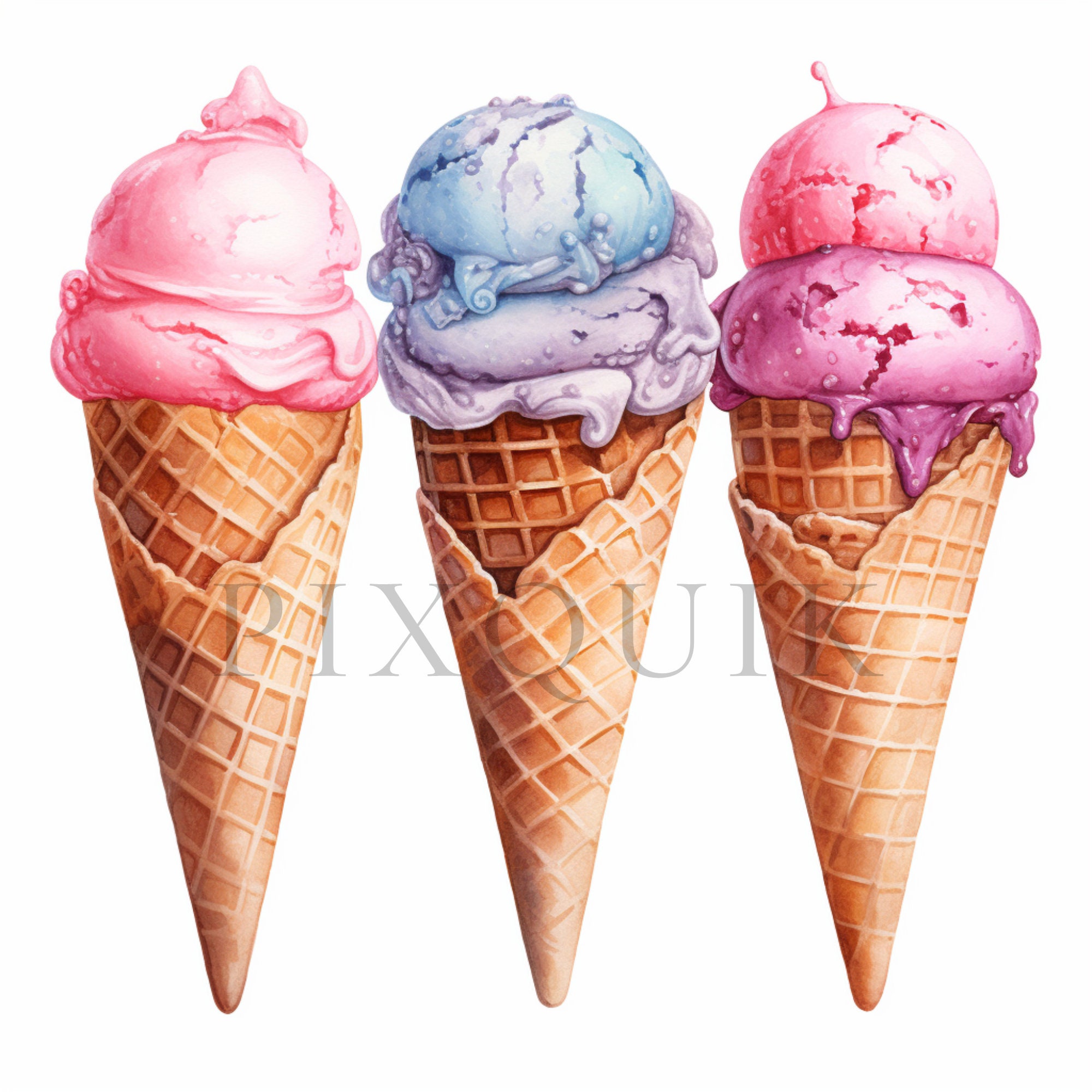 Watercolor Ice Cream Clipart | 10 JPG Images (digital Download) - Etsy