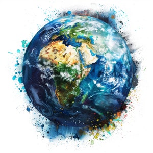 Watercolor Earth Clipart | Planet Illustration, Global Art (jpgs) - Etsy