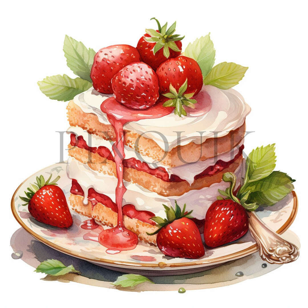 Strawberry Shortcake Clipart | Watercolor Dessert Art (digital Download ...