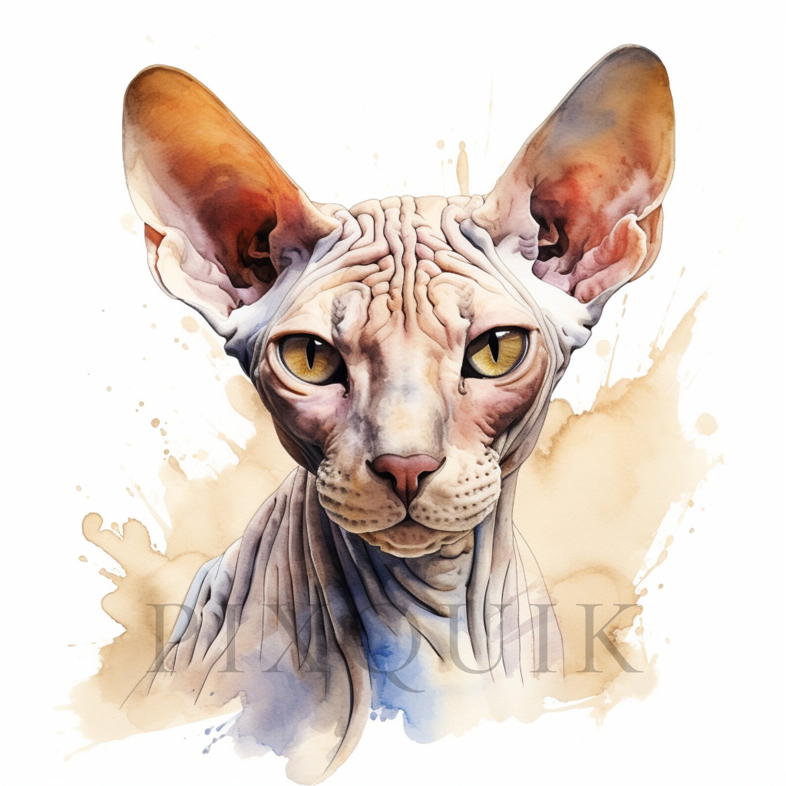 Watercolor Sphynx Cat Clipart 10 High Quality Jpgs Digital Download ...