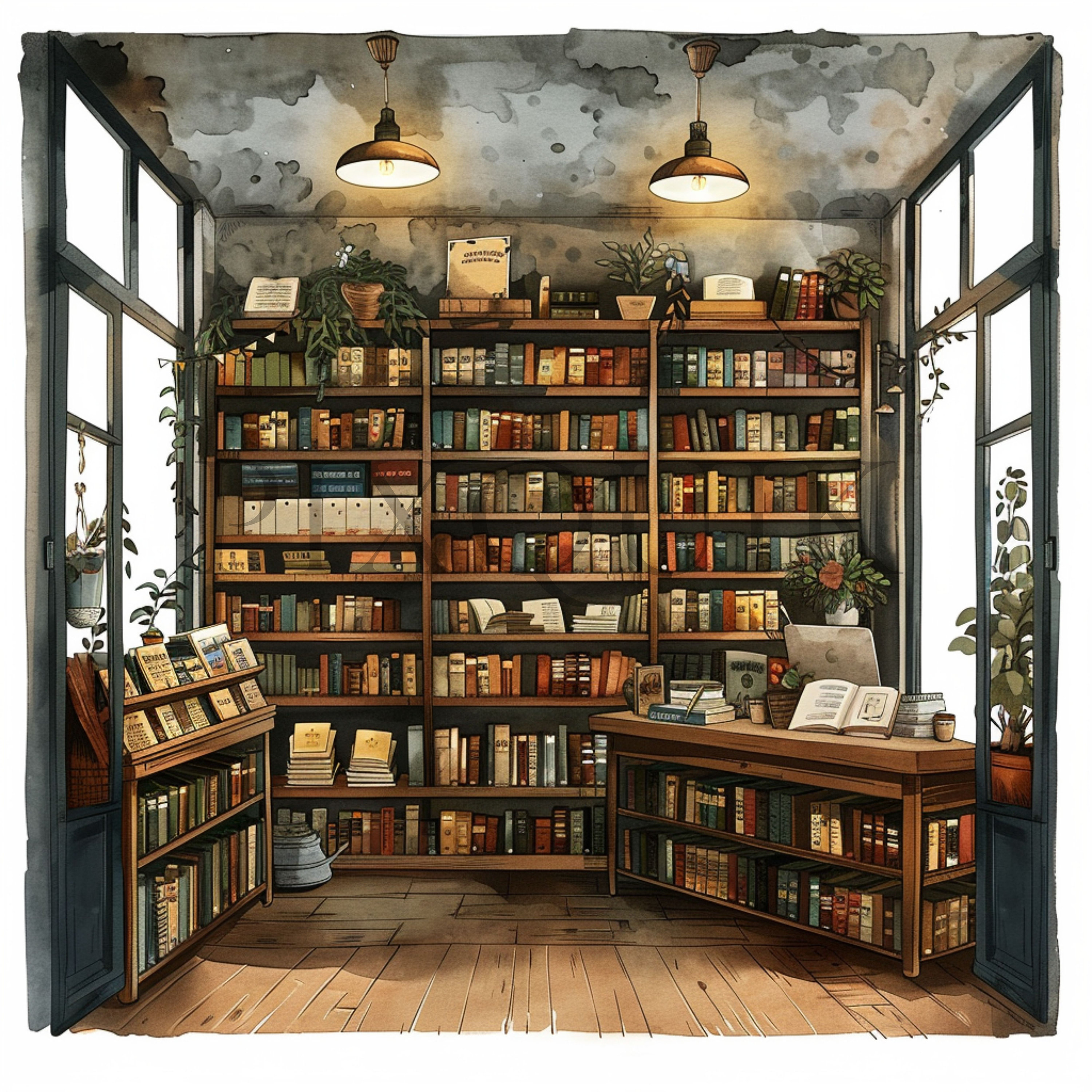 Watercolor Bookstore Clipart 10 High Quality Jpgs Bookstore Clipart ...