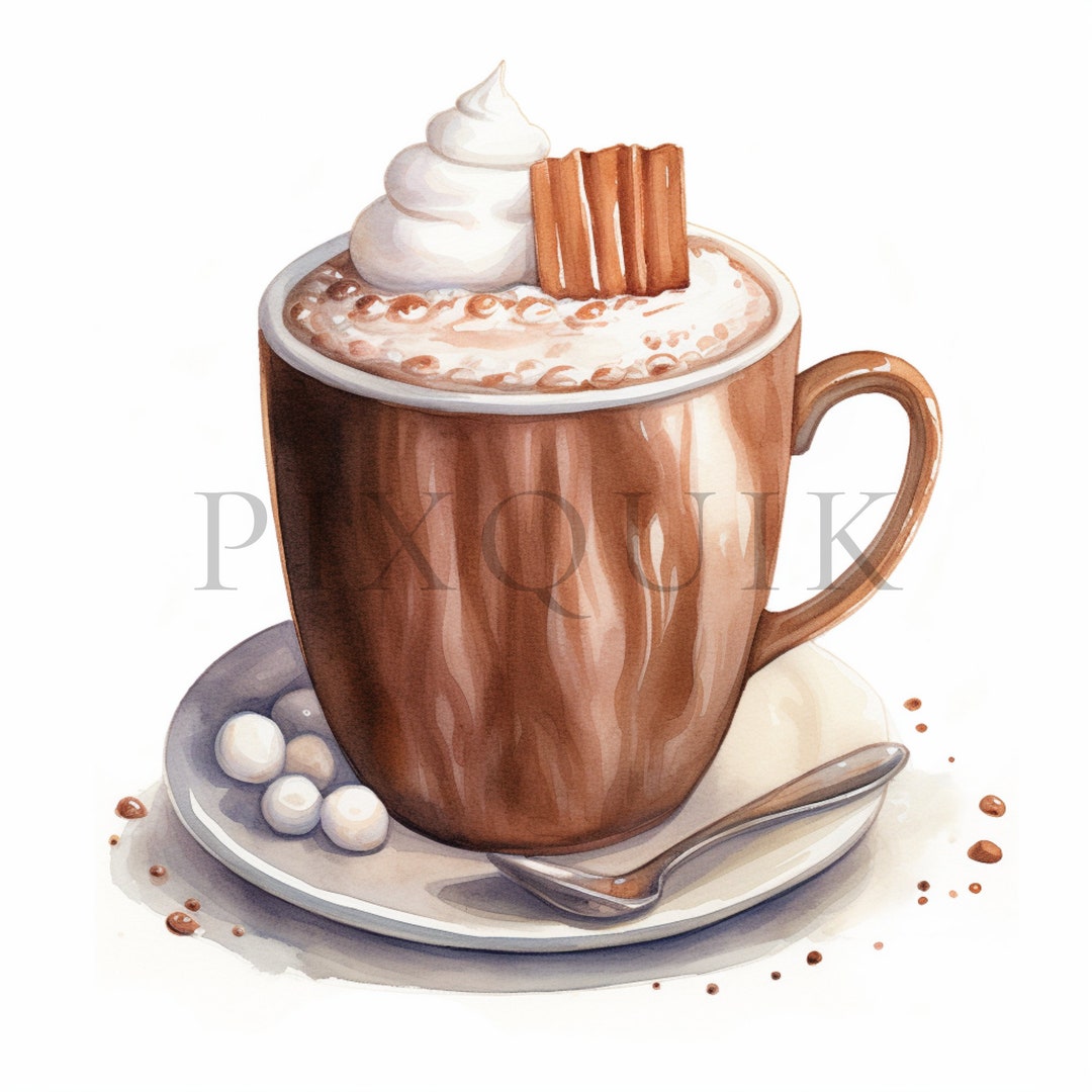 Watercolor Hot Chocolate Mug Clipart | 10 High Quality Jpgs | Instant ...