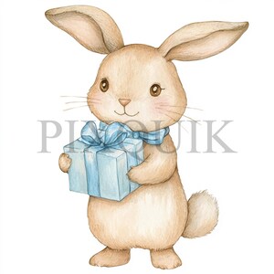 Bunny With Present Clipart 10 Jpg's and PNG Files Card Making Digital ...