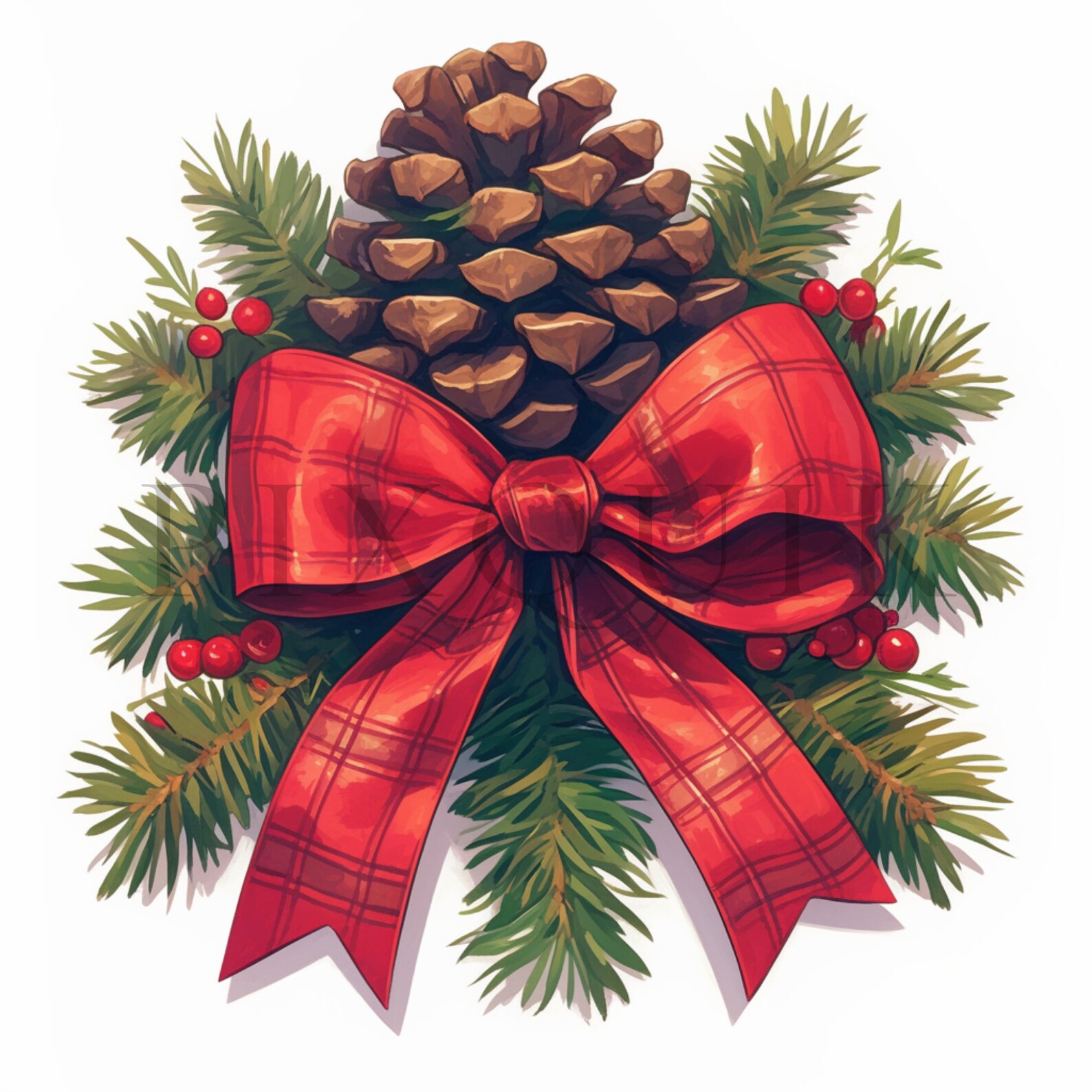 Christmas Bow Clipart | Plaid Ribbon, Pinecone Design (digital Download ...