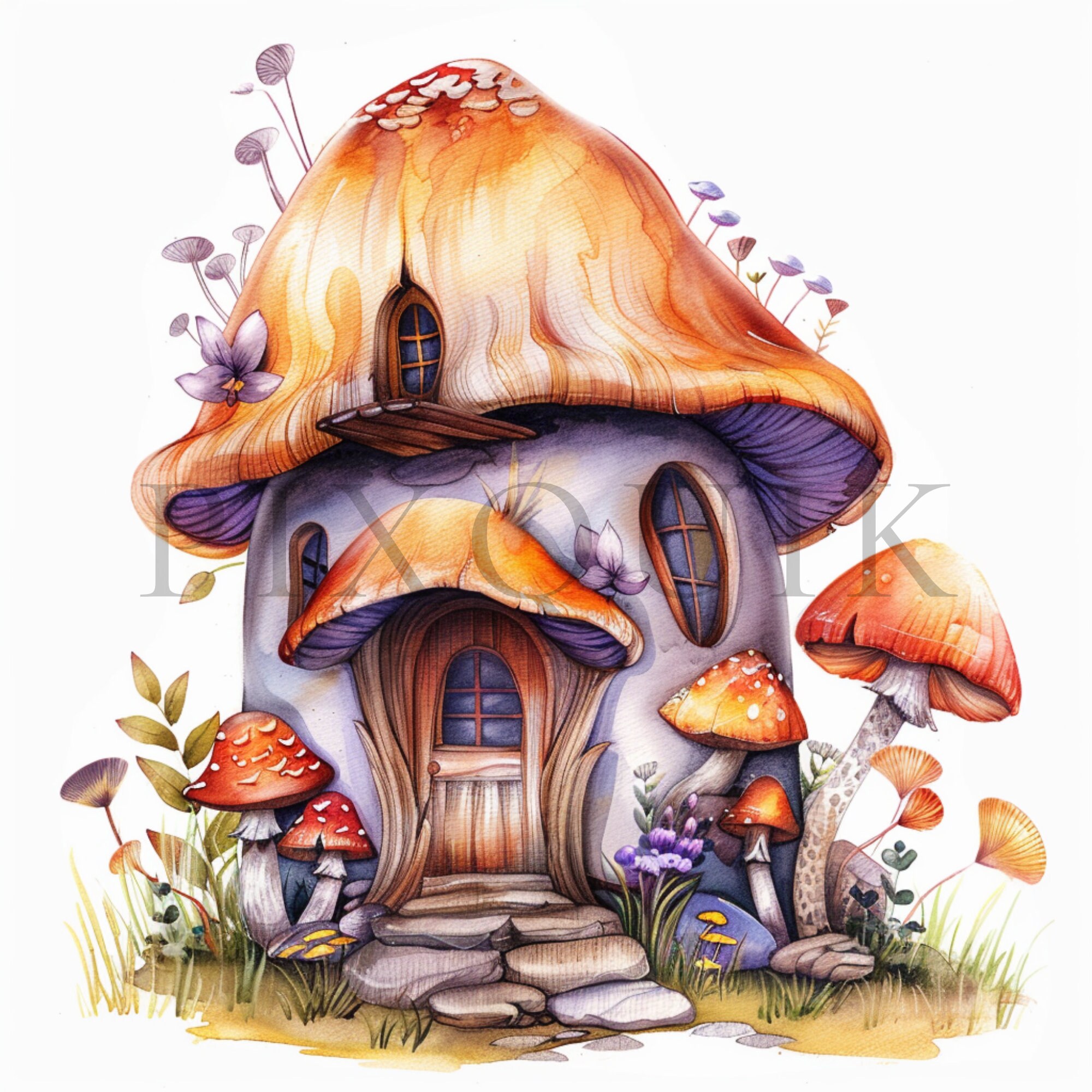 Mushroom House Clipart 10 High Quality Jpgs Digital Download Mushroom ...