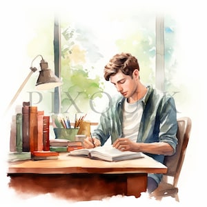 Study Clipart | Watercolor Student, Books, Coffee (digital Download) - Etsy
