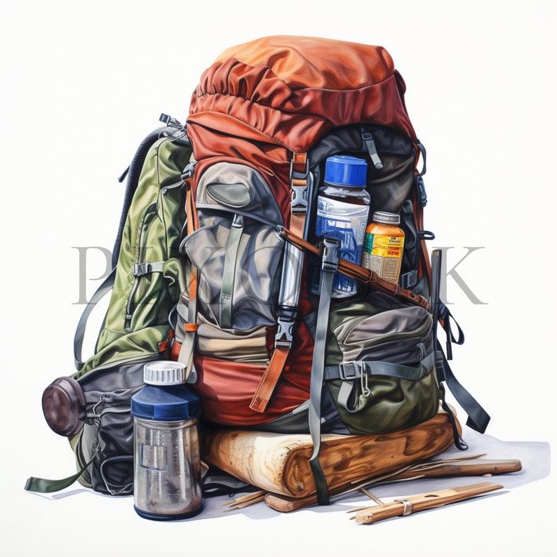 Watercolor Backpacking Clipart | Hiking, Camping Jpgs (digital Download ...