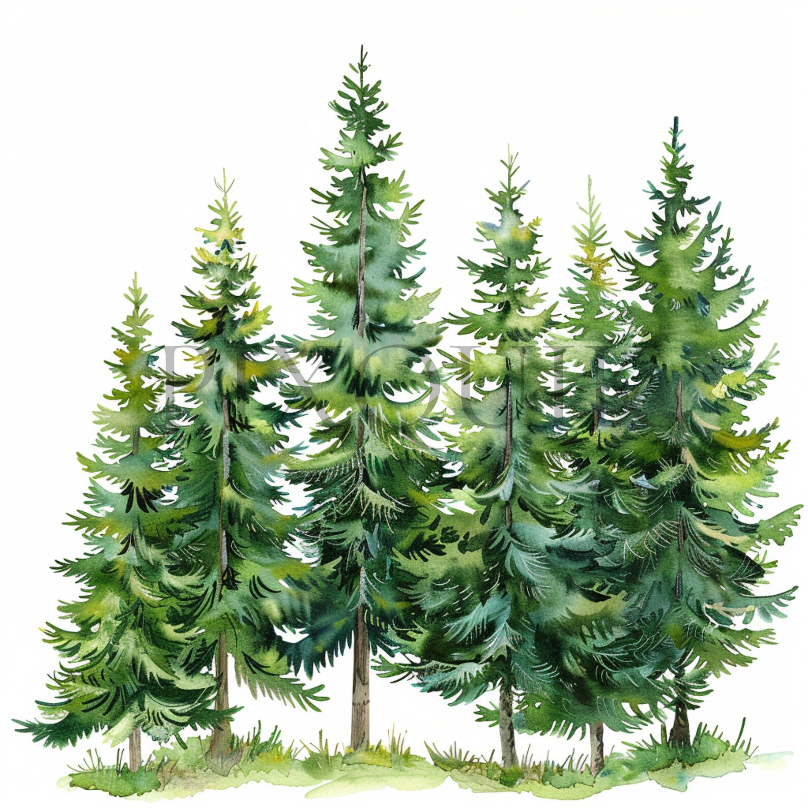 Fir Trees Clipart | 10 High Quality Jpgs | Botanical Art | Fir Tree ...