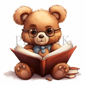 Teddy Bear Reading Clipart | High-quality Jpgs, Commercial Use (digital ...