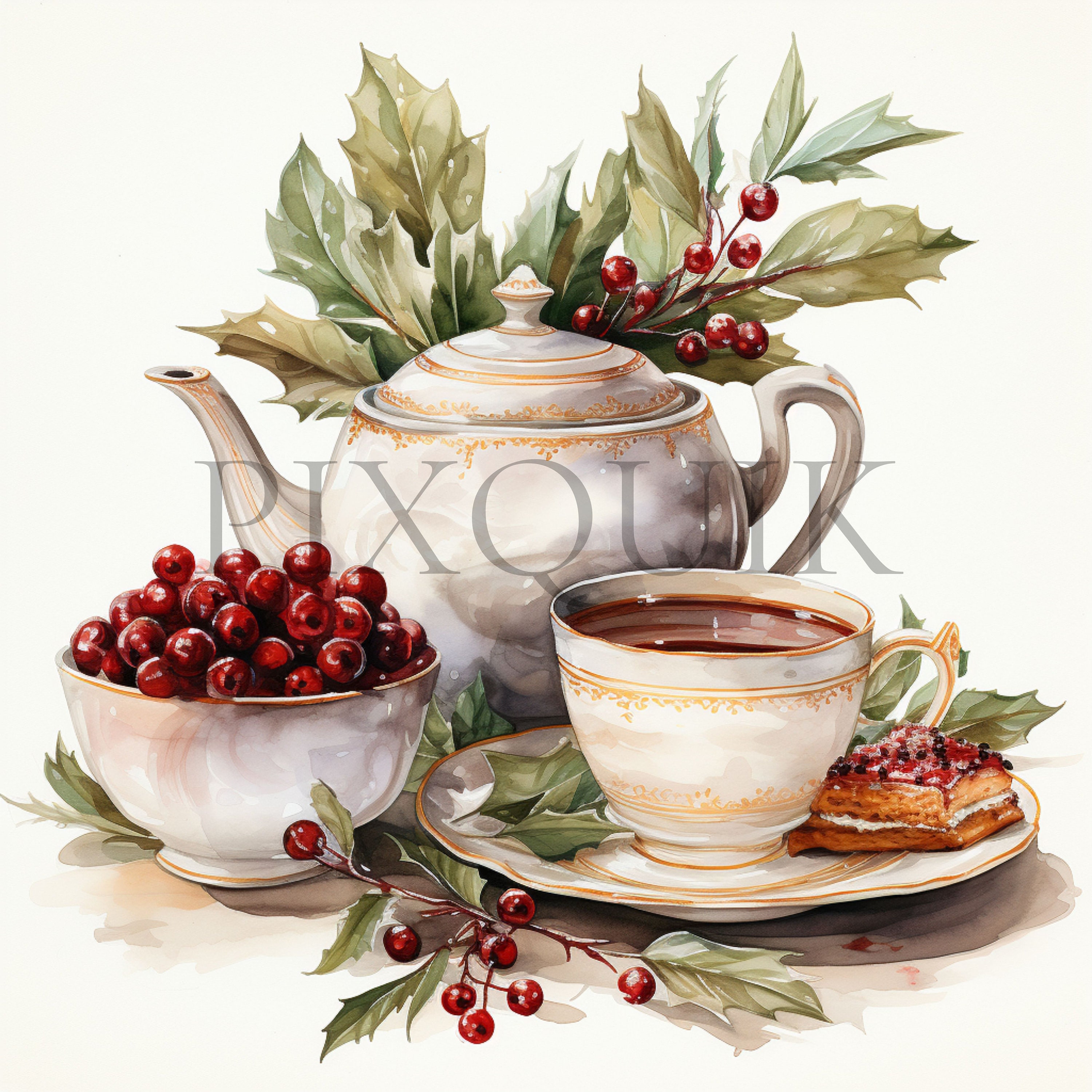 Holiday Tea Clipart 10 High Quality Jpgs Digital Download Christmas Tea ...