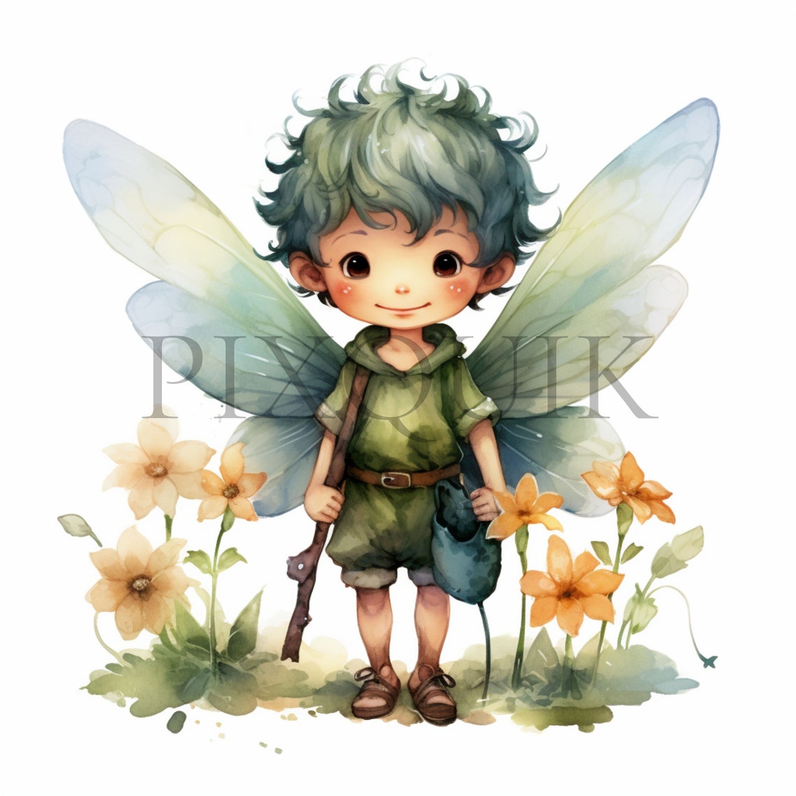Watercolor Fairy Boy Clipart Set 10 High Quality Jpgs Magical Boy Fairy ...