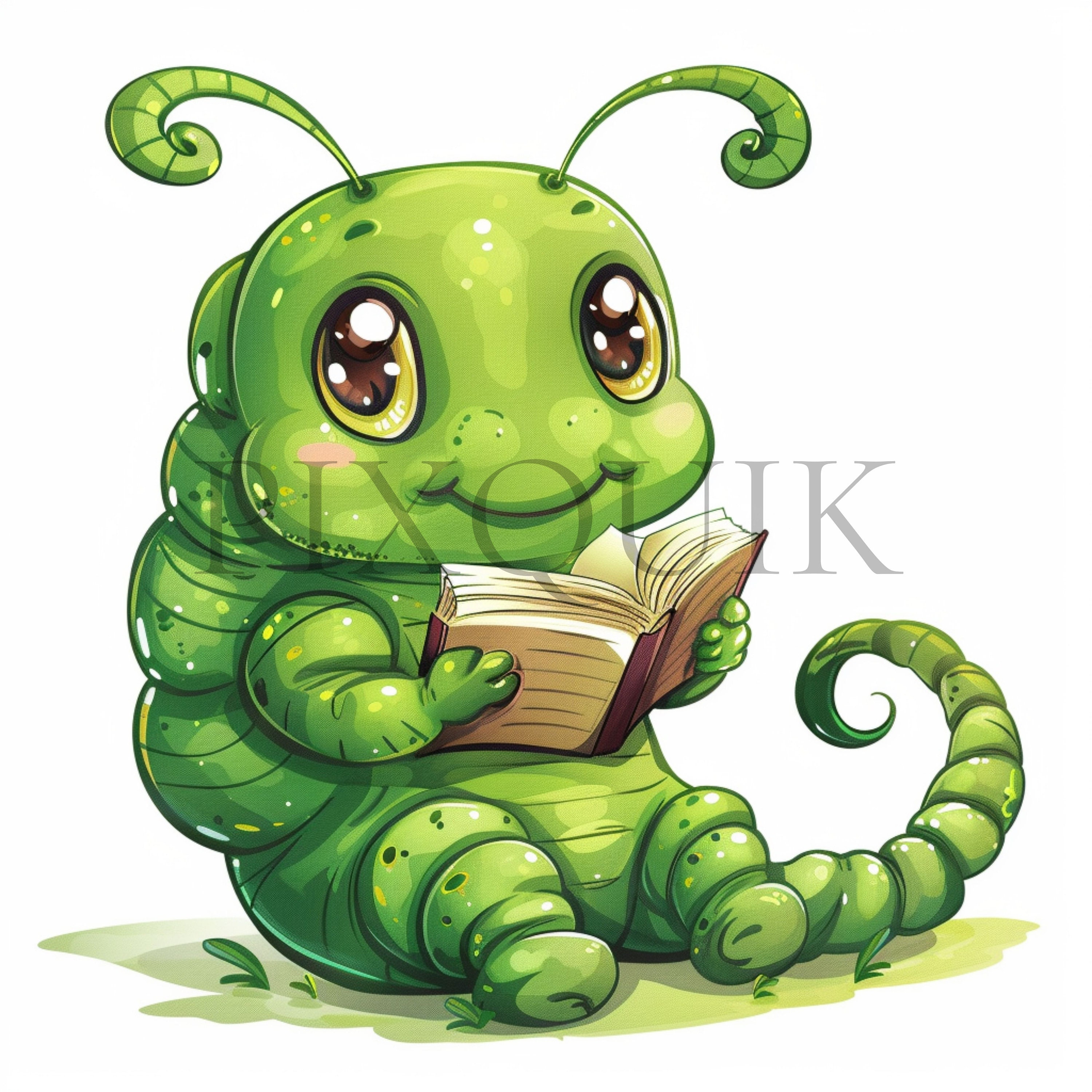 Cute Worm Watercolor Clipart | 10 High Quality Jpgs | Bookworm Clipart ...