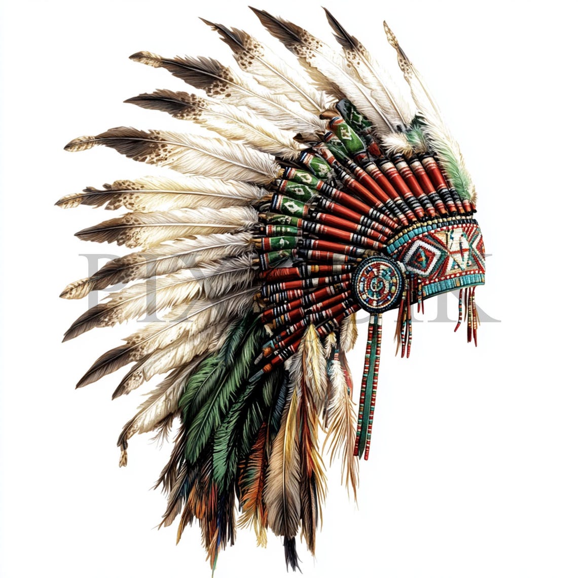 Watercolor Native American Headdress Clipart | Feather Headwear Art ...