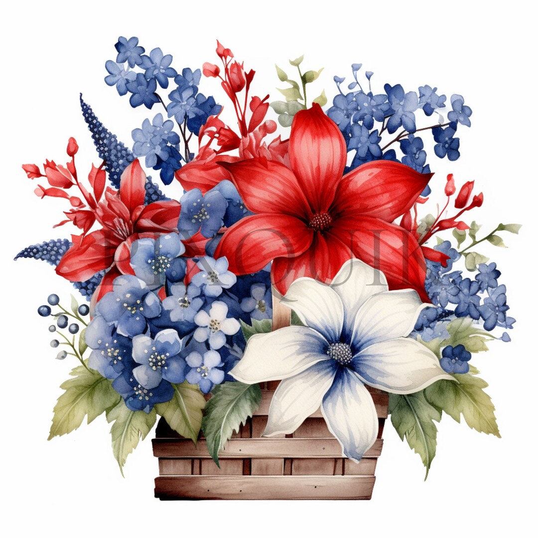 4th of July Floral Clipart | 10 High Quality Jpg's | Digital Download ...