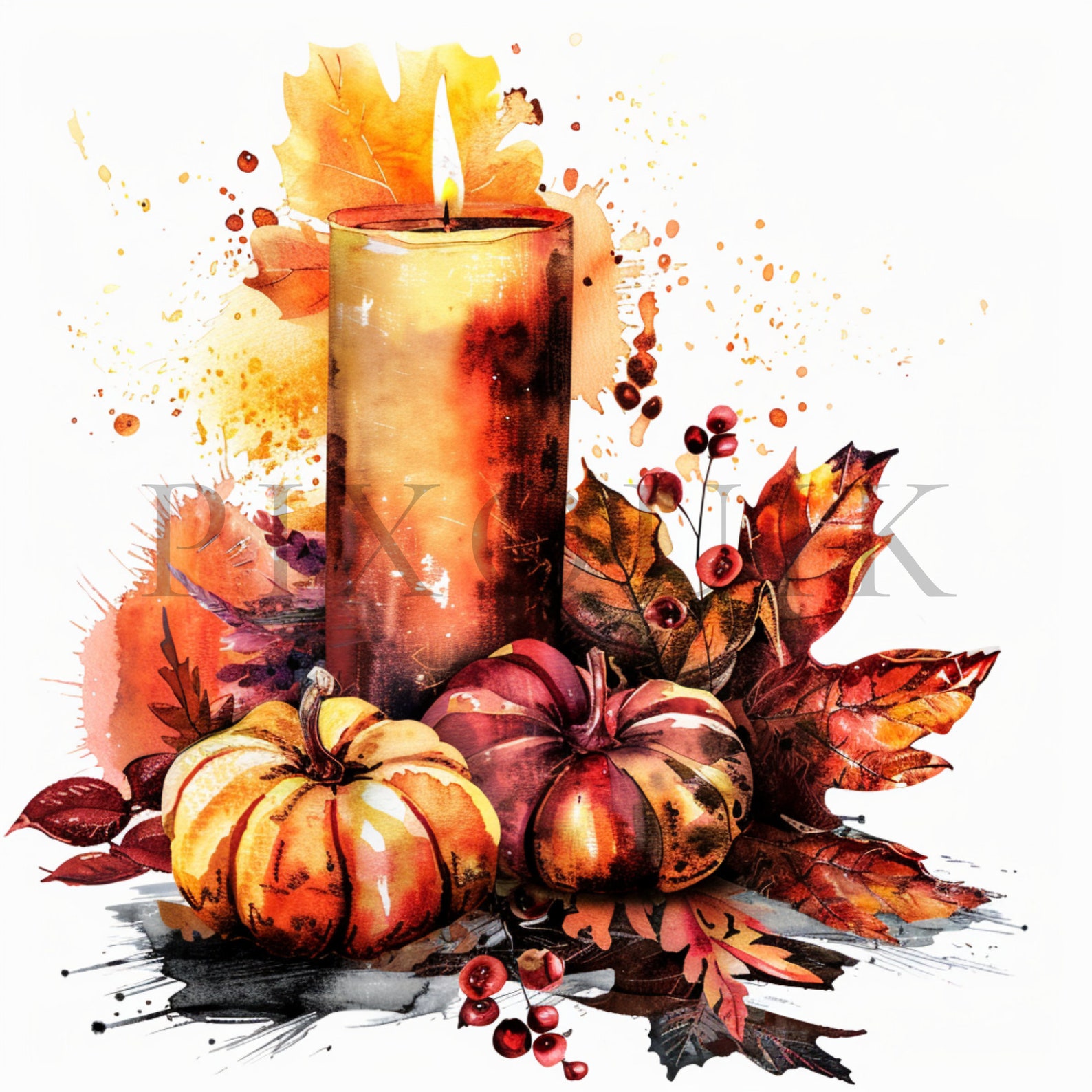 Autumn Watercolor Candle Clipart 10 High Quality Jpgs Digital Download ...
