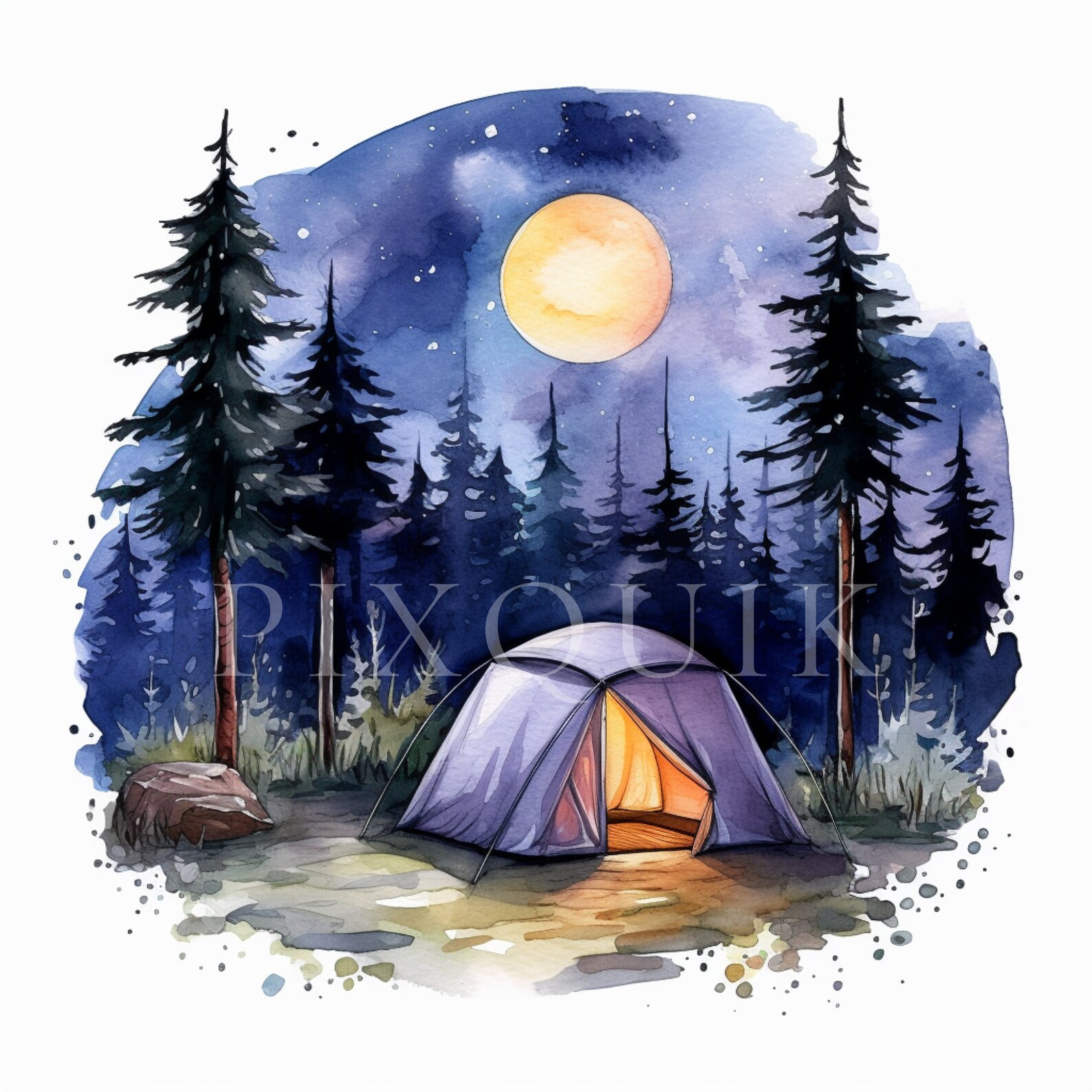 Watercolor Camping Clipart 12 High Quality Jpgs Digital Download Camper ...