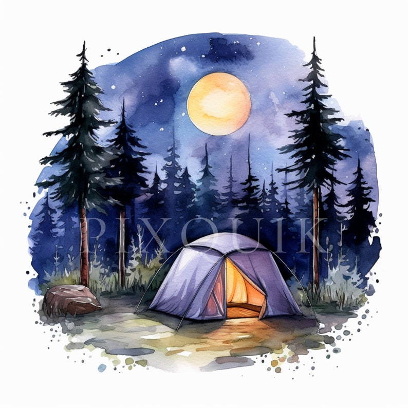 Watercolor Camping Clipart 12 High Quality Jpgs Digital Download Camper ...