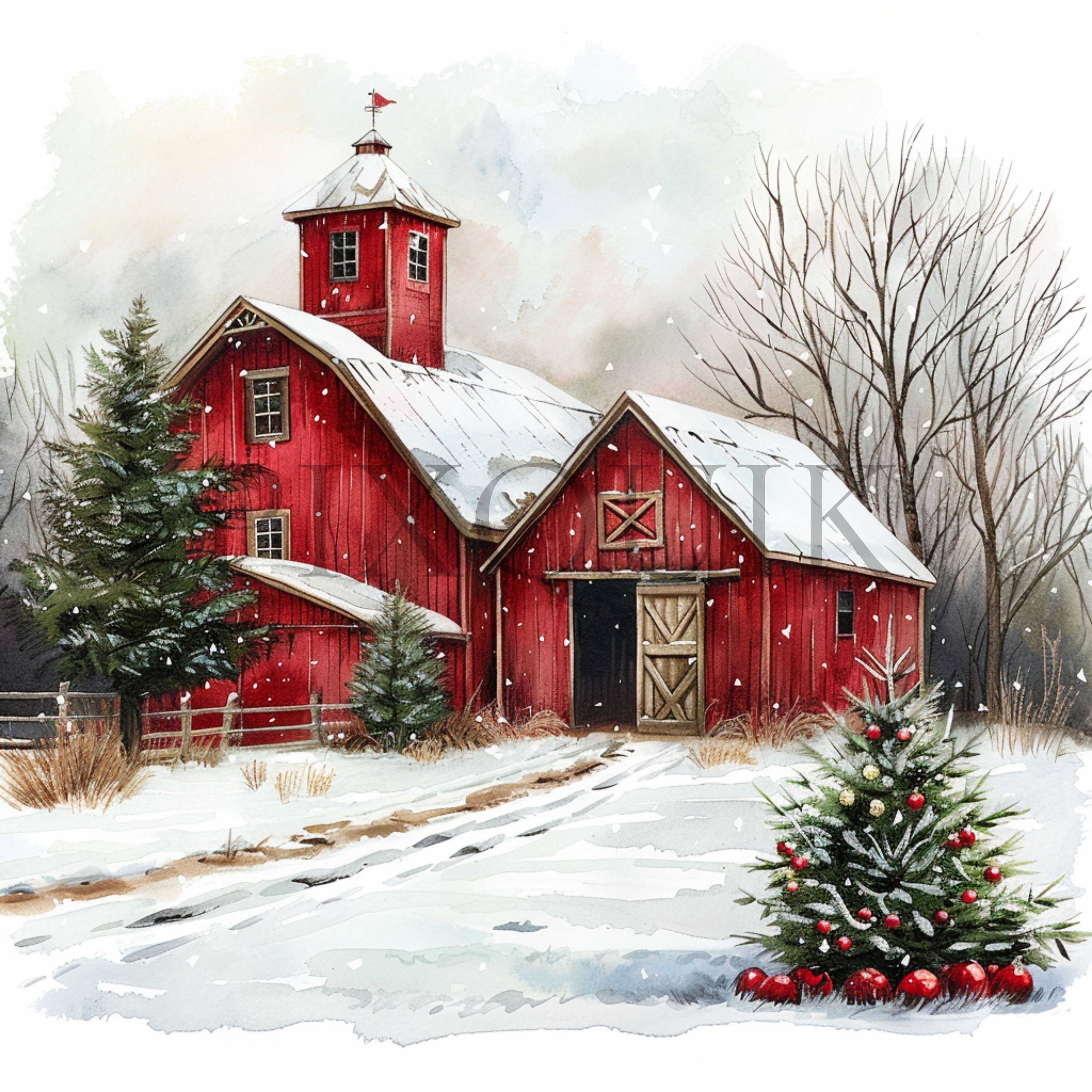 Christmas Farm Clipart: Holiday Barn, Rural Art (digital Download) - Etsy