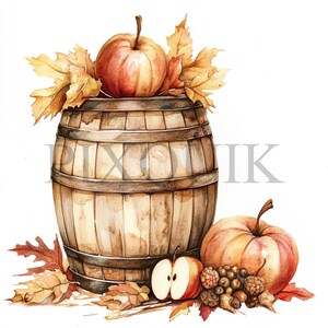 Watercolor Apple Cider Barrel Clipart: Autumn Decor (JPG & PNG) - Etsy