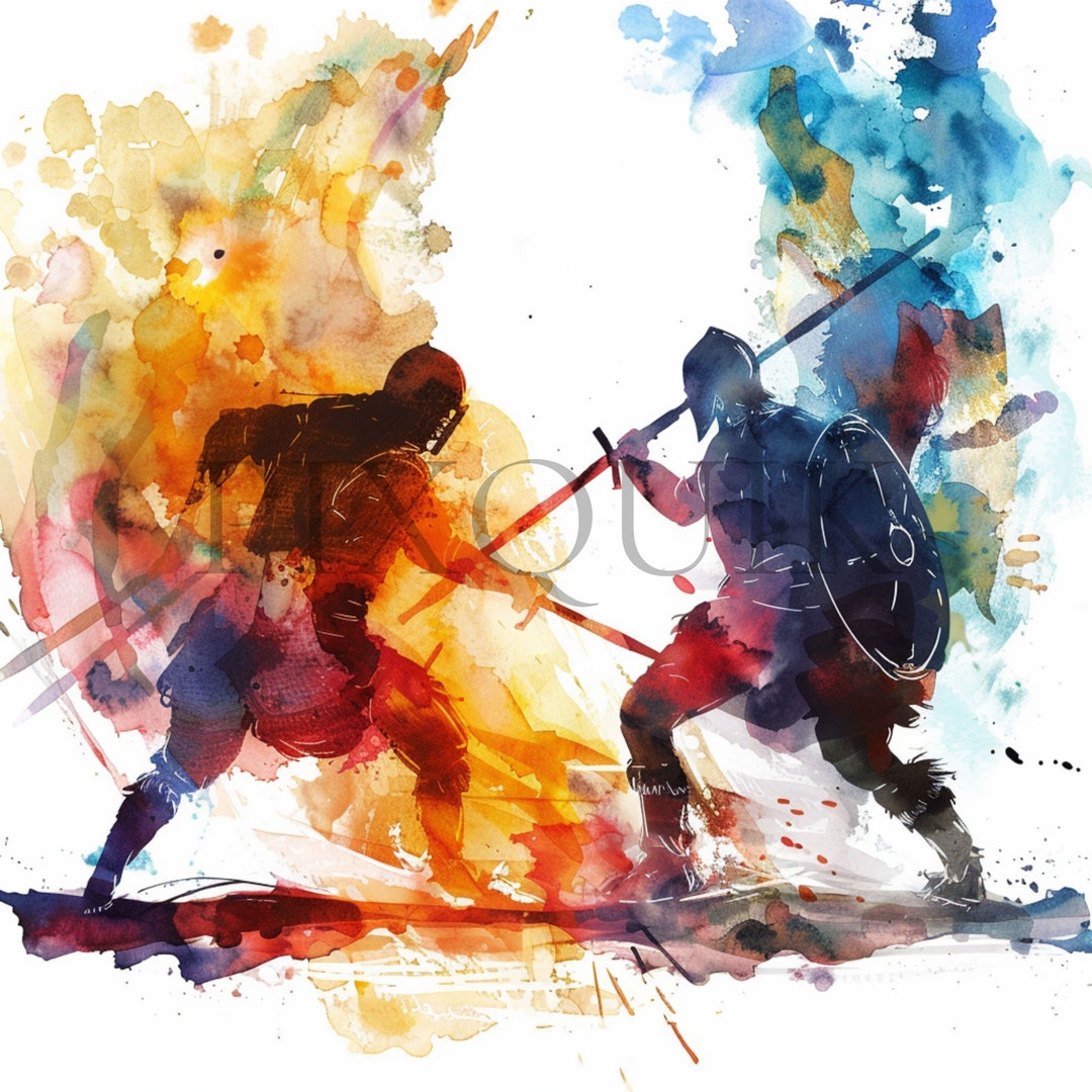 Watercolor Battle Clipart: Medieval Warriors, Scrapbooking (digital ...