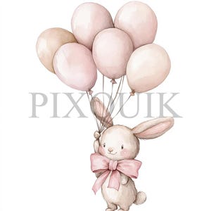 Bunny With Balloon Clipart | 10 Jpg's and PNG Files | Card Making ...