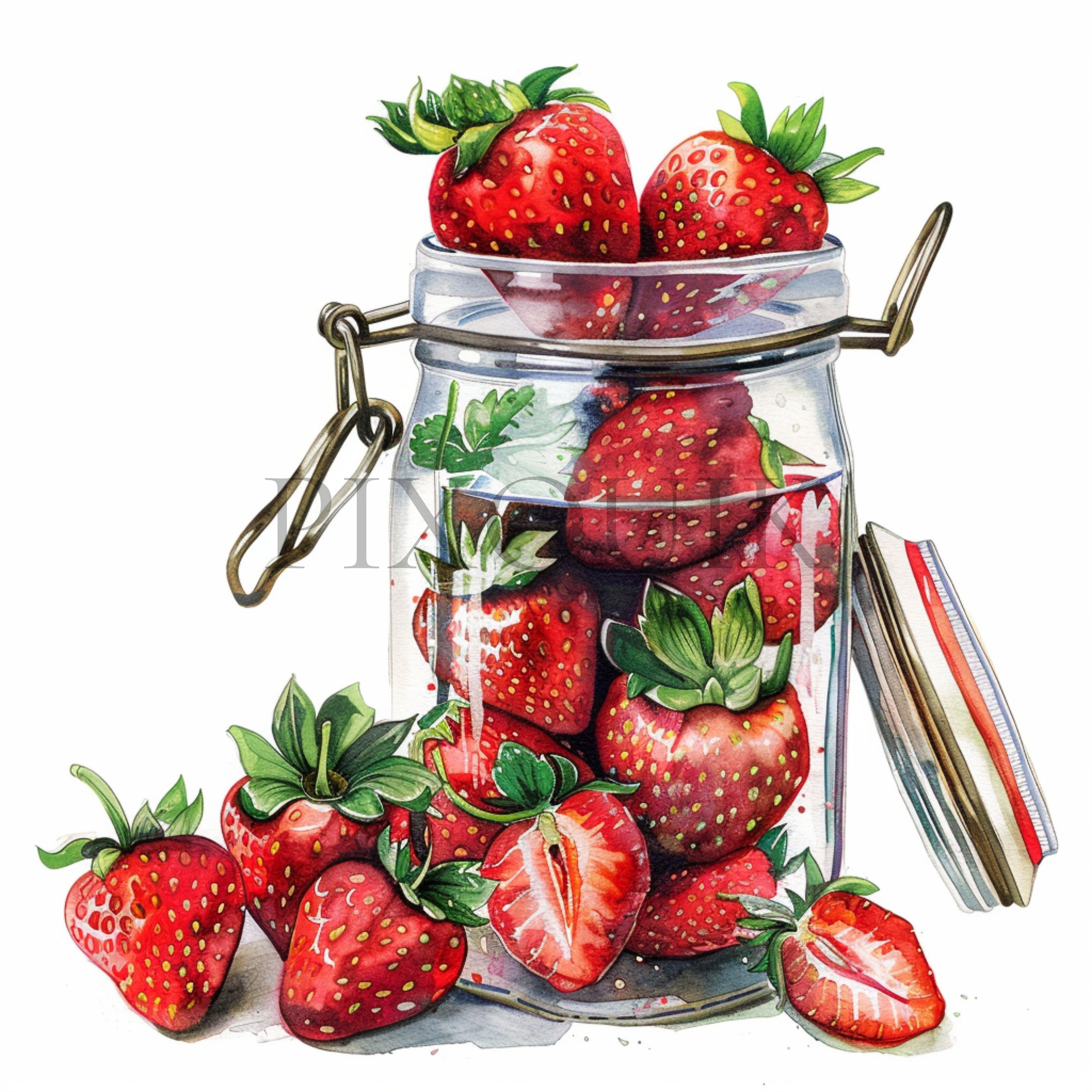 Watercolor Strawberry Clipart | Fruit Jar Art (instant Download) - Etsy