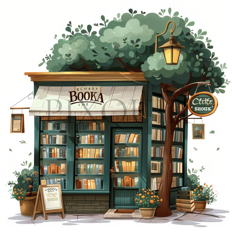 Watercolor Cute Bookstore Clipart 10 High Quality Jpgs Book Lover ...