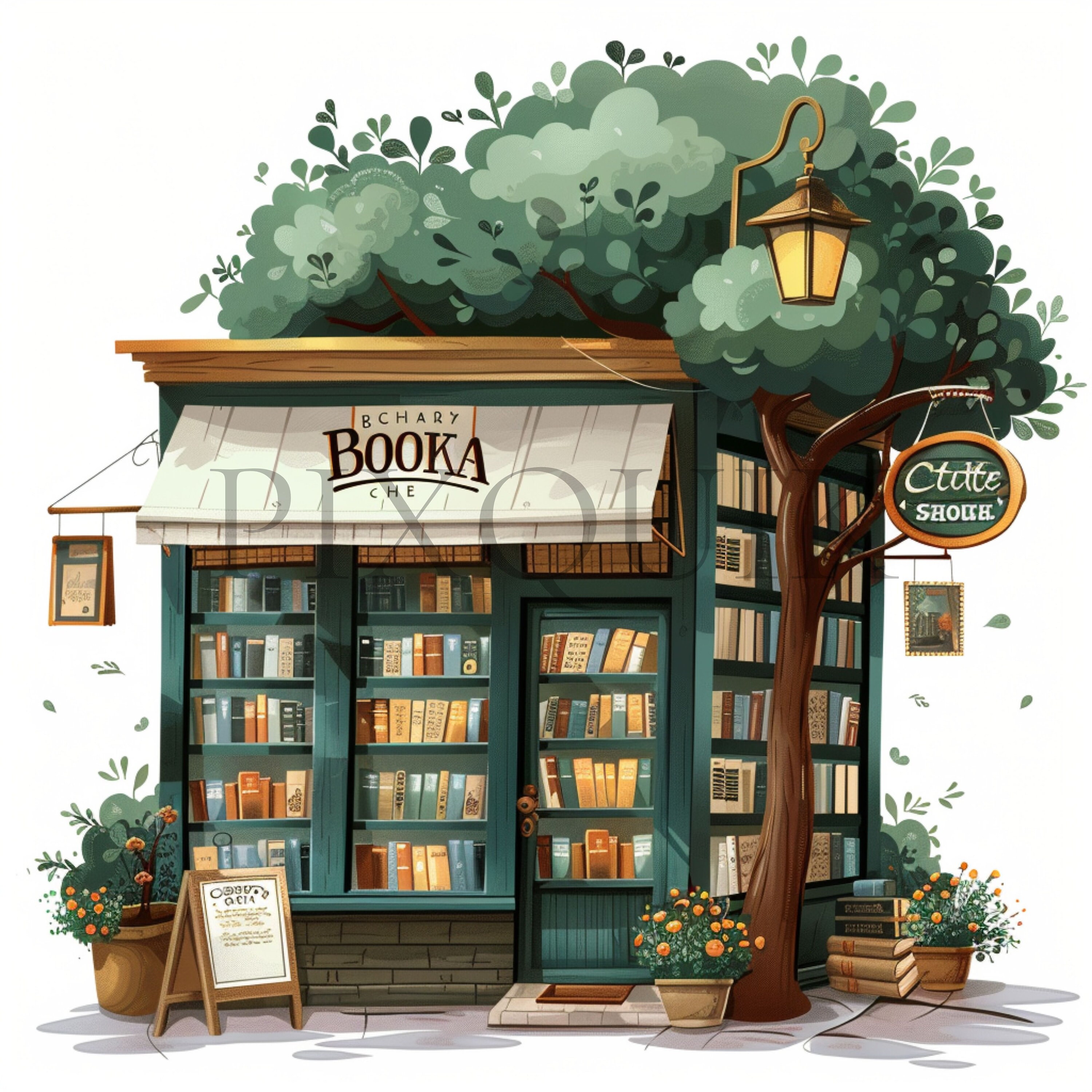 Watercolor Cute Bookstore Clipart 10 High Quality Jpgs Book Lover ...