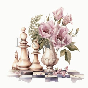 Floral Chess Clipart | Watercolor Chess Pieces (digital Download) - Etsy