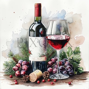Watercolor Christmas Wine Clipart | Holiday Drink Art (digital Download ...