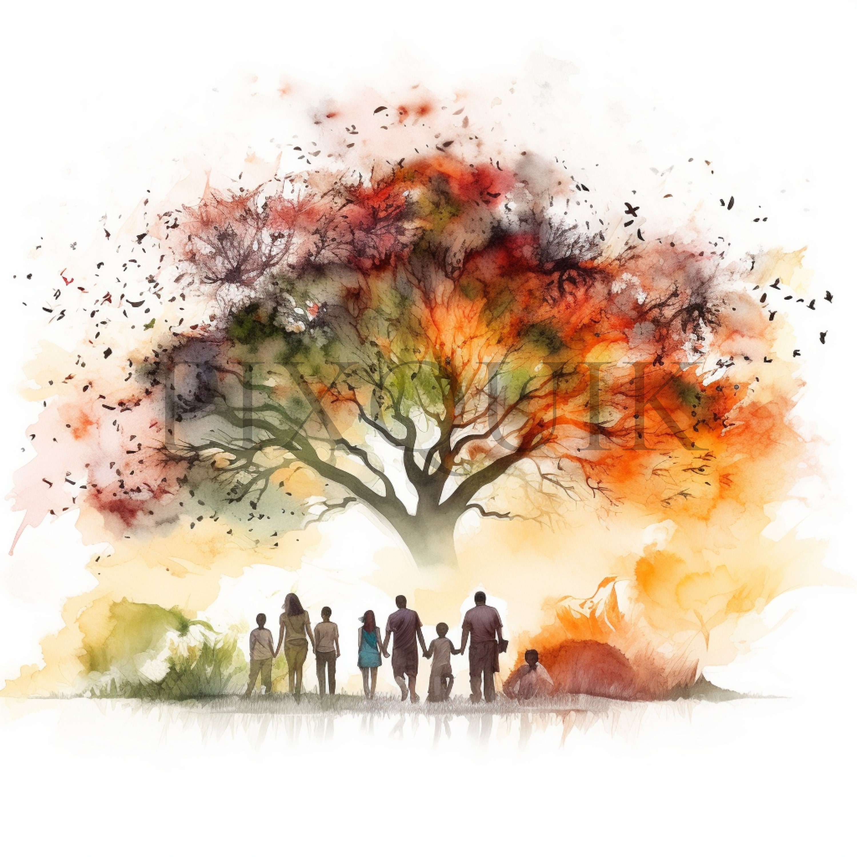 Watercolor Family Tree Clipart Set 10 High Quality Jpgs Digital ...