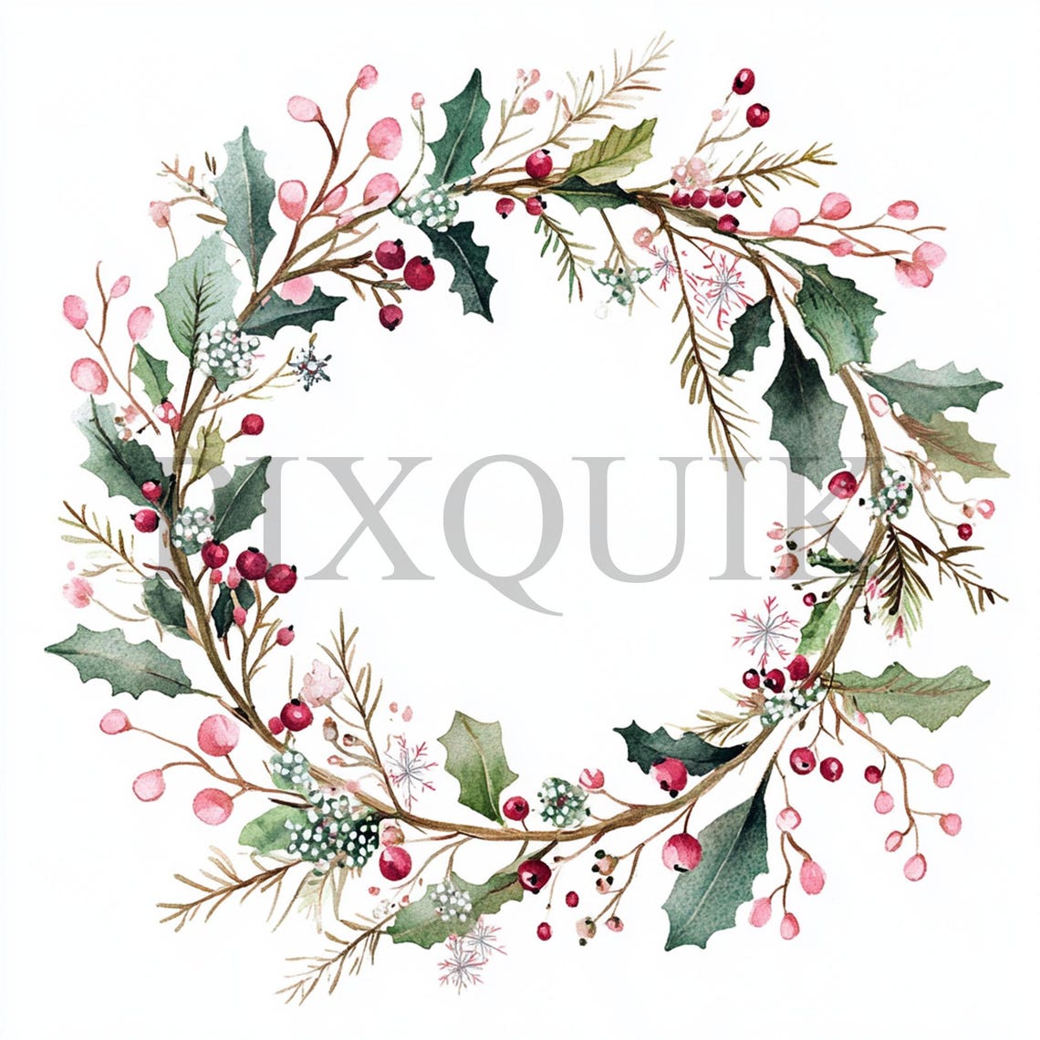 Watercolor Christmas Wreath Clipart: Festive Holiday Decor (JPG & PNG ...