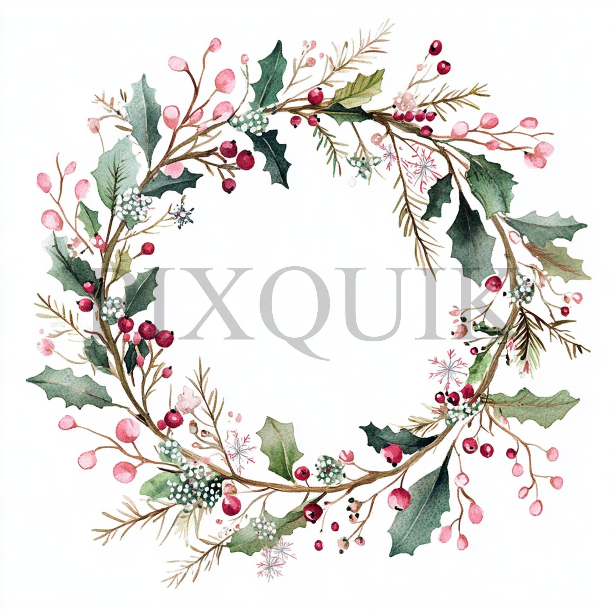 Watercolor Christmas Wreath Clipart: Festive Holiday Decor (JPG & PNG ...