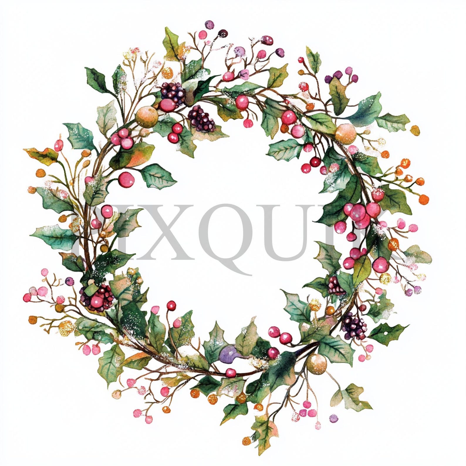 Watercolor Christmas Wreath Clipart: Festive Holiday Decor (JPG & PNG ...