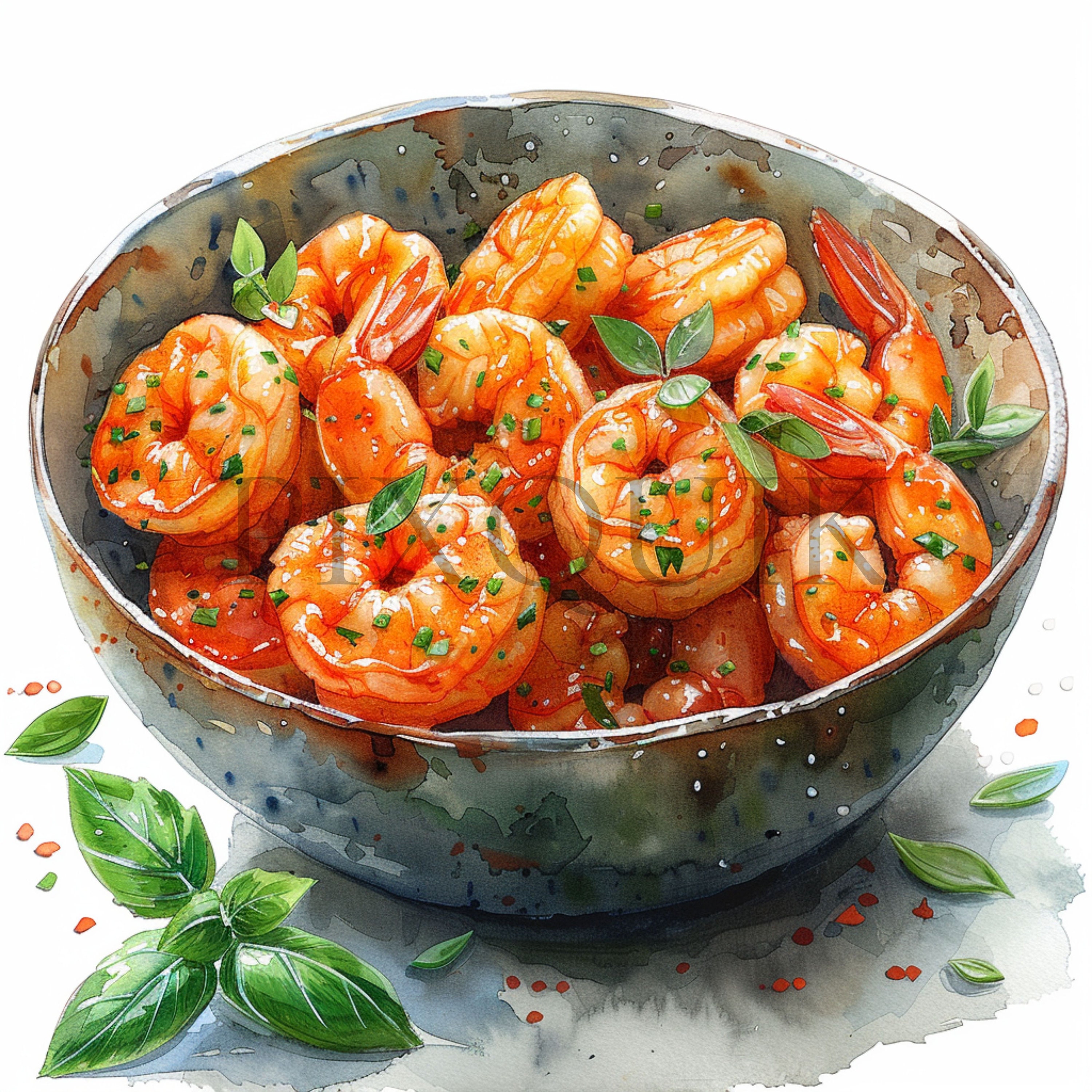 Watercolor Fried Shrimp Clipart | Food Illustration (digital Download ...